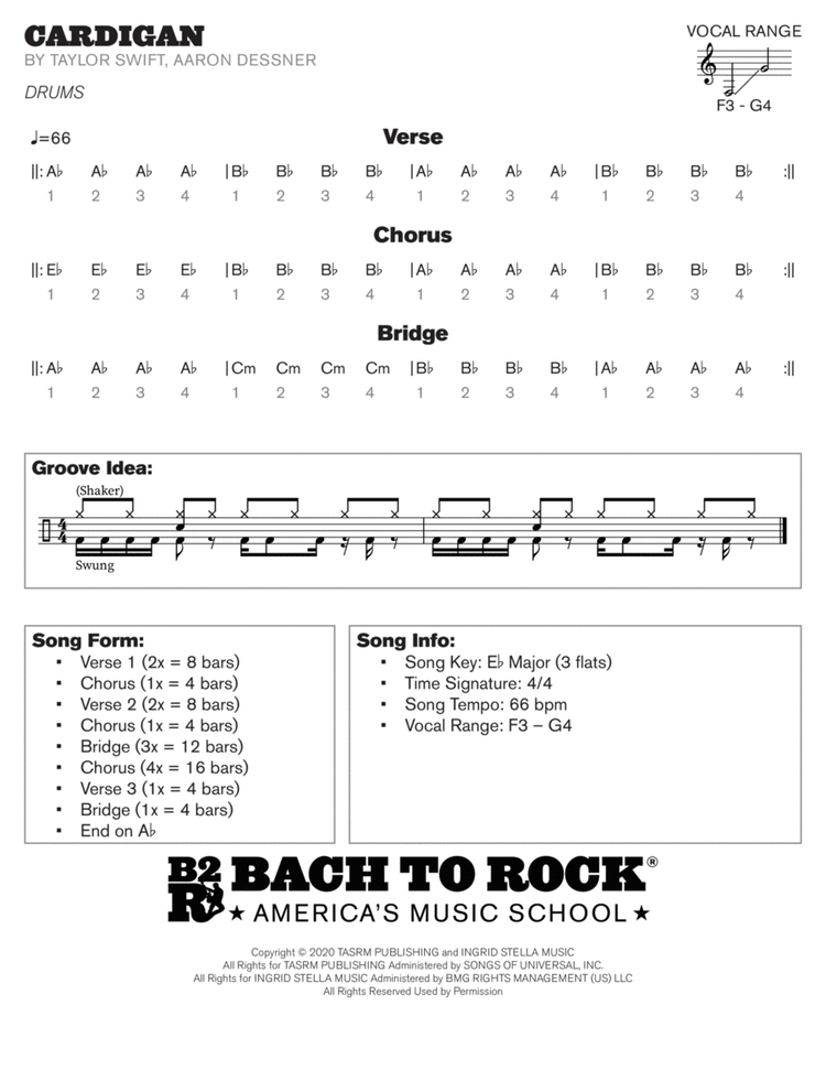 Cardigan - Taylor Swift - Drum Sheet Music - SheetMusicDirect.com (Bach ...