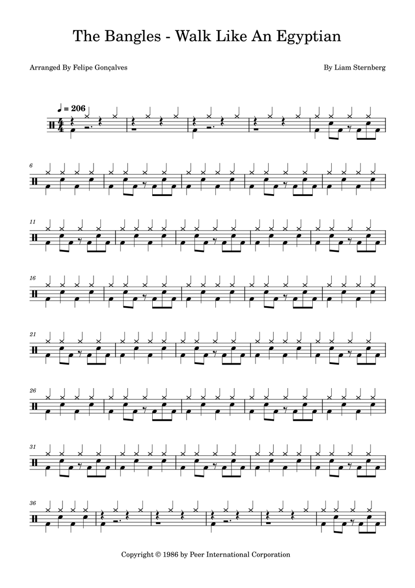 Walk Like an Egyptian - The Bangles - Drum Sheet Music ...