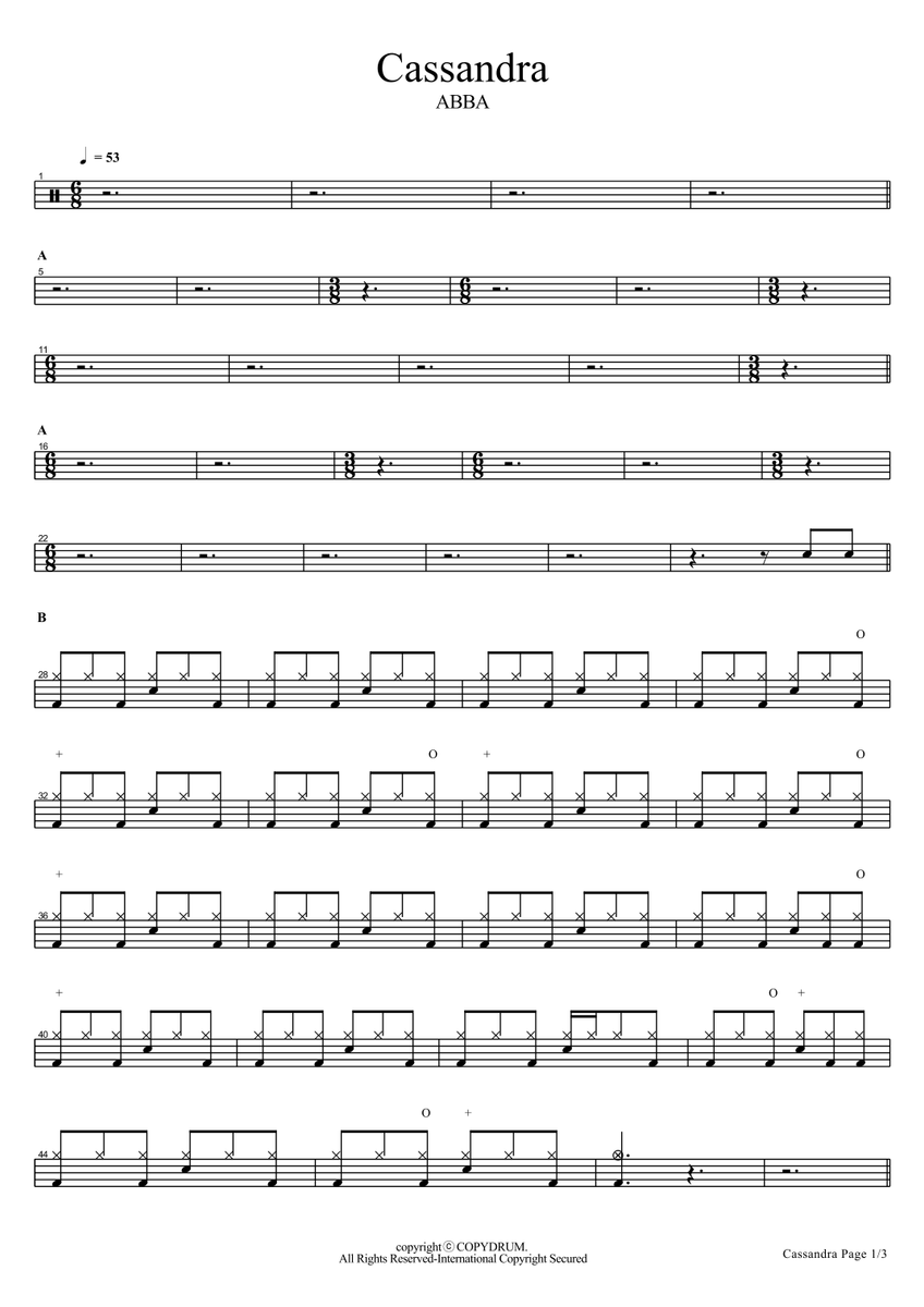 Cassandra - ABBA - Drum Sheet Music - SheetMusicDirect D ...