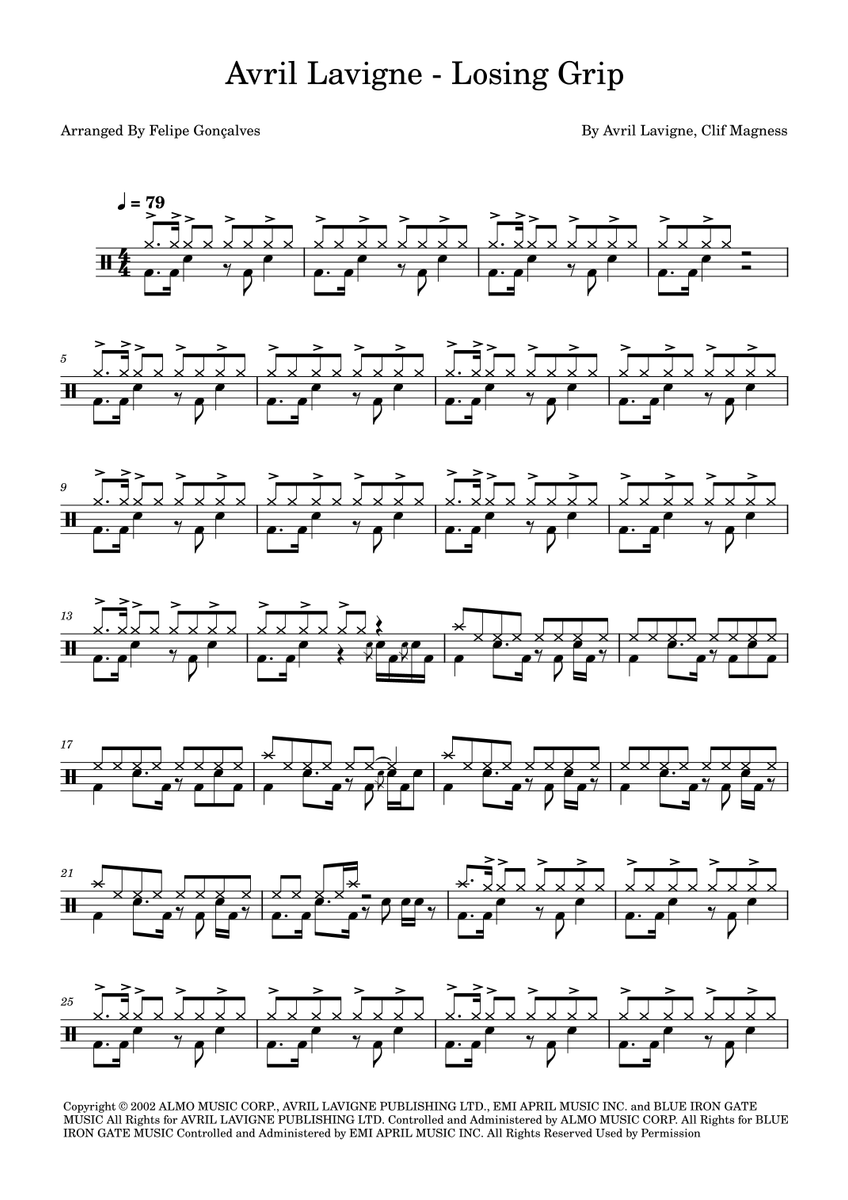 Losing Grip - Avril Lavigne - Drum Sheet Music - SheetMusicDirect.com ...