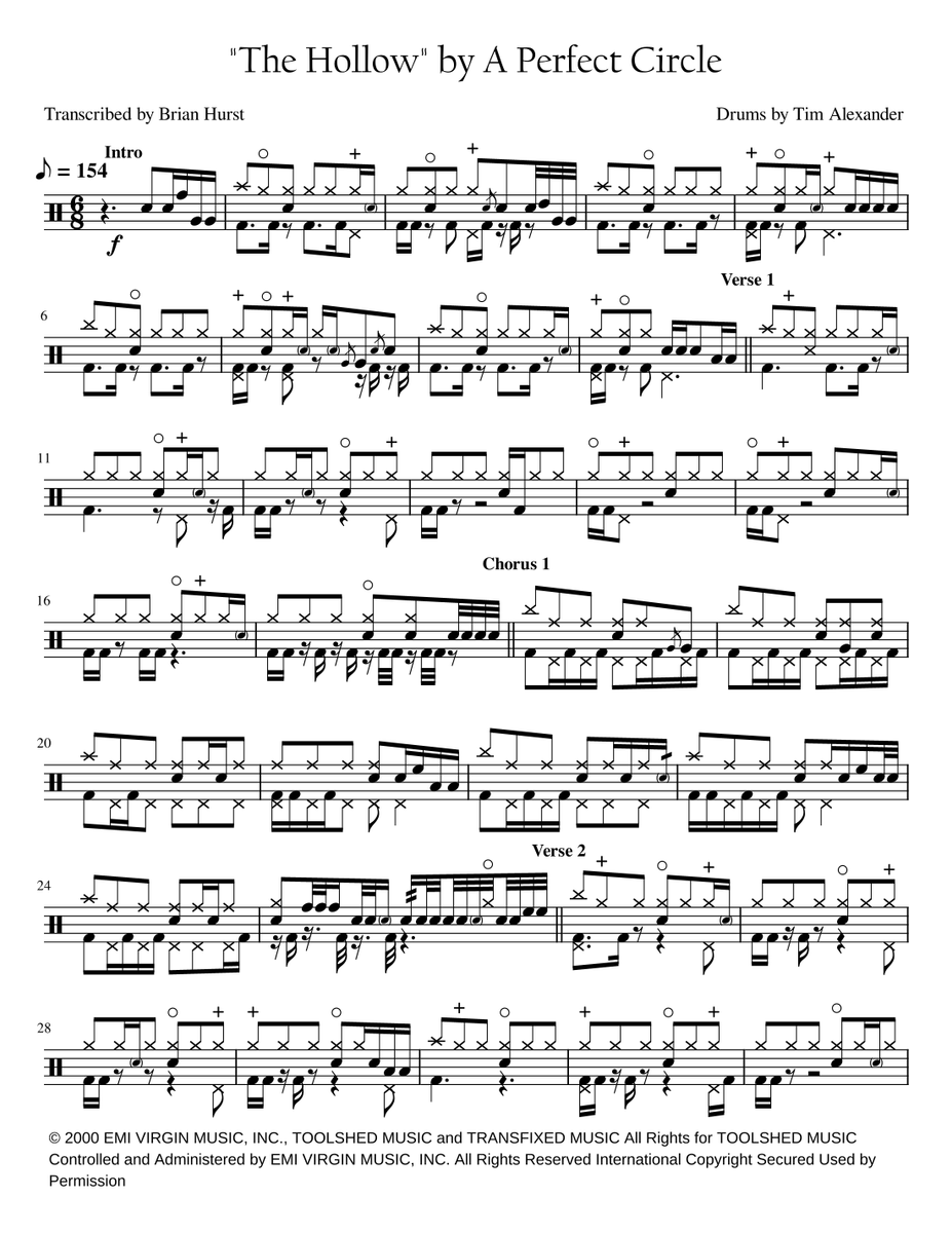 The Hollow - A Perfect Circle - Drum Sheet Music - SheetMusicDirect.com ...