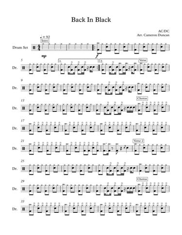 Back in Black - AC/DC - Drum Sheet Music - SheetMusicDirect.com ...