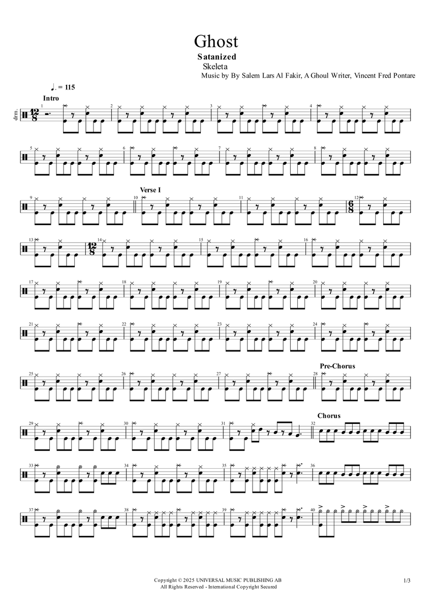 Satanized - Ghost - Drum Sheet Music - SheetMusicDirect.com (Jakub ...