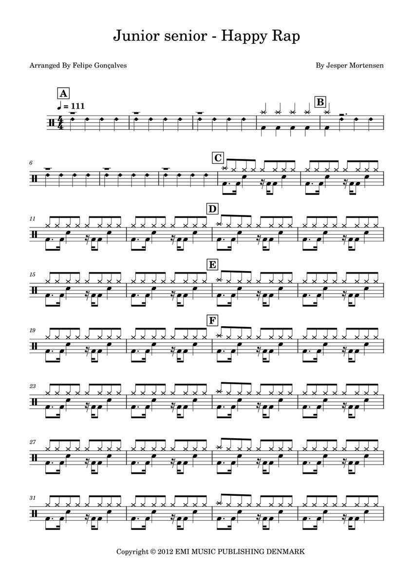 Happy Rap - Junior Senior - Drum Sheet Music - SheetMusicDirect.com ...