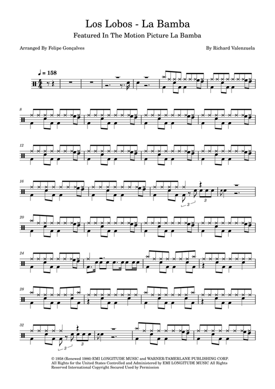 La Bamba - Los Lobos - Drum Sheet Music - SheetMusicDirect.com (Felipe ...