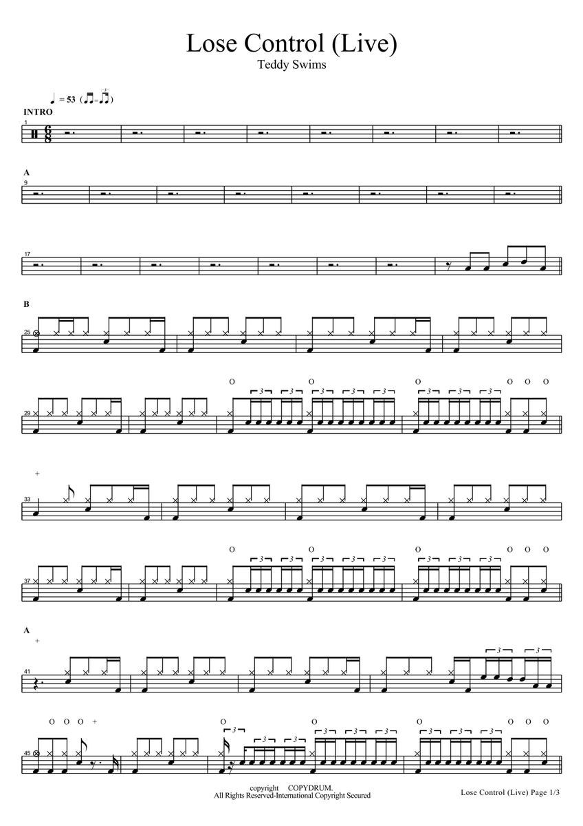 Lose Control - Teddy Swims - Drum Sheet Music - SheetMusicDirect D ...