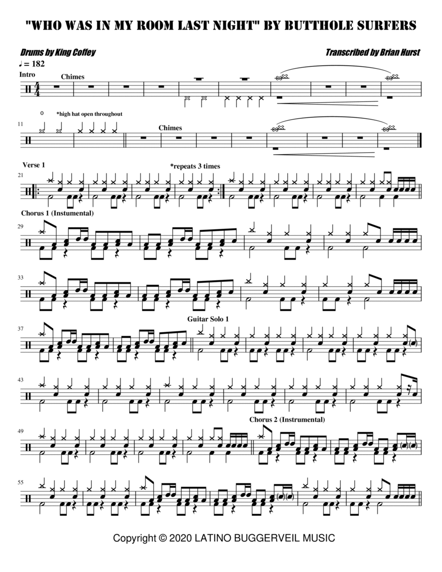 Who Was in My Room Last Night? - Butthole Surfers - Drum Sheet Music ...