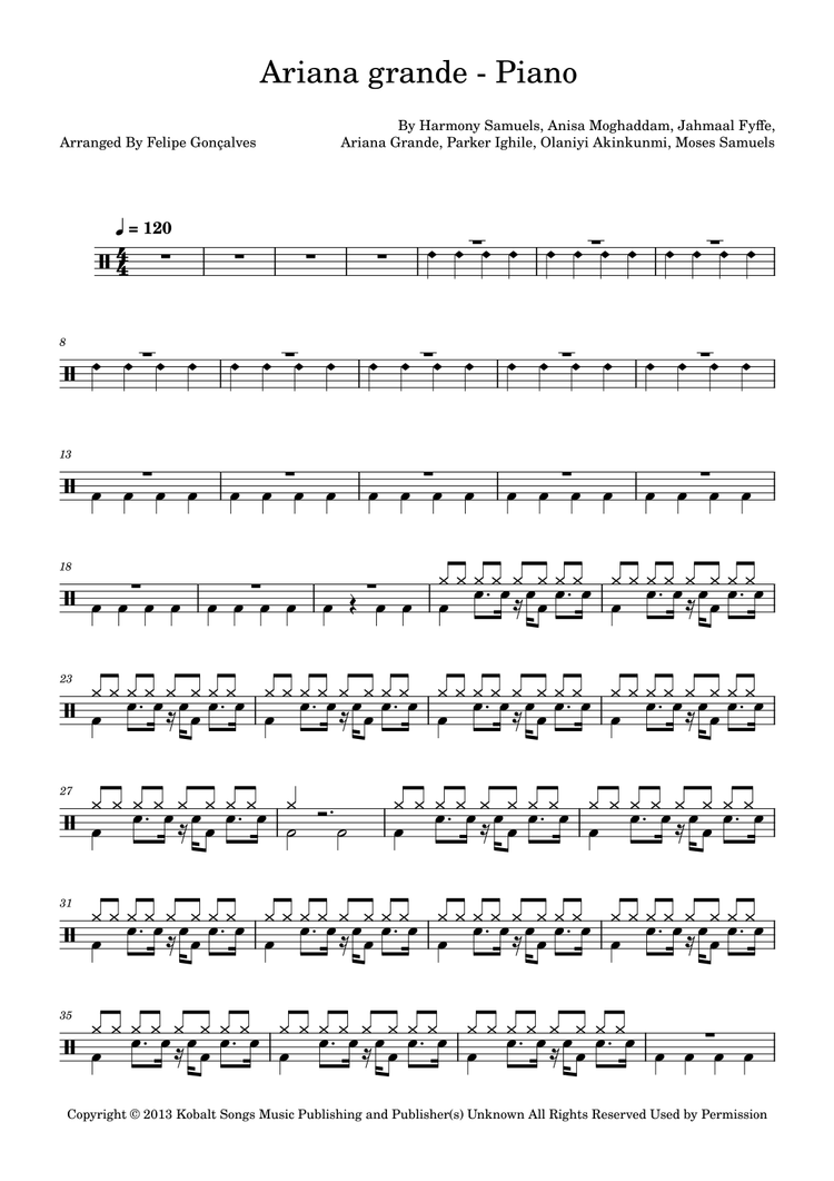 Piano - Ariana Grande - Drum Sheet Music - SheetMusicDirect.com (Felipe ...