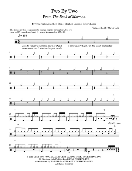 Two by Two - Andrew Rannells, Josh Gad, and Cast - Drum Sheet Music ...