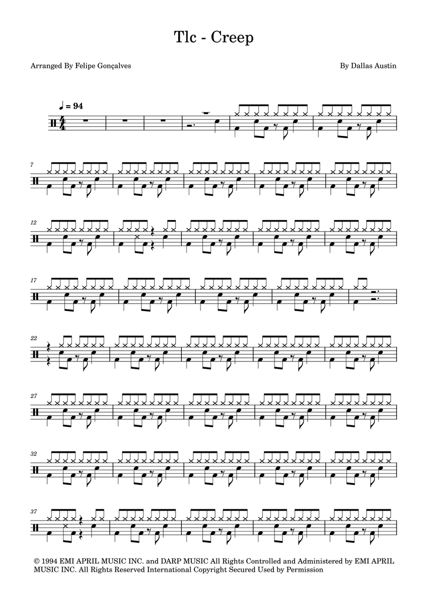 Creep - TLC - Drum Sheet Music - SheetMusicDirect.com (Felipe Gonçalves ...