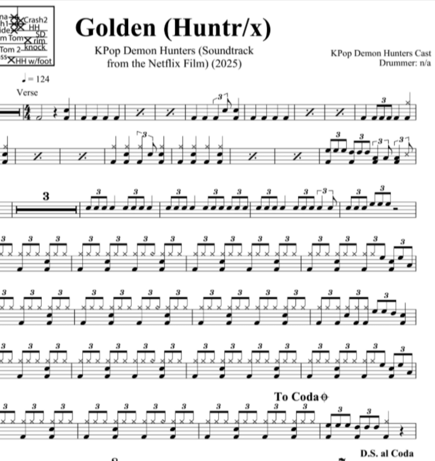 Golden (Huntrix) - KPop Demon Hunters Cast - Drum Sheet Music - DrumSetSheetMusic.com
