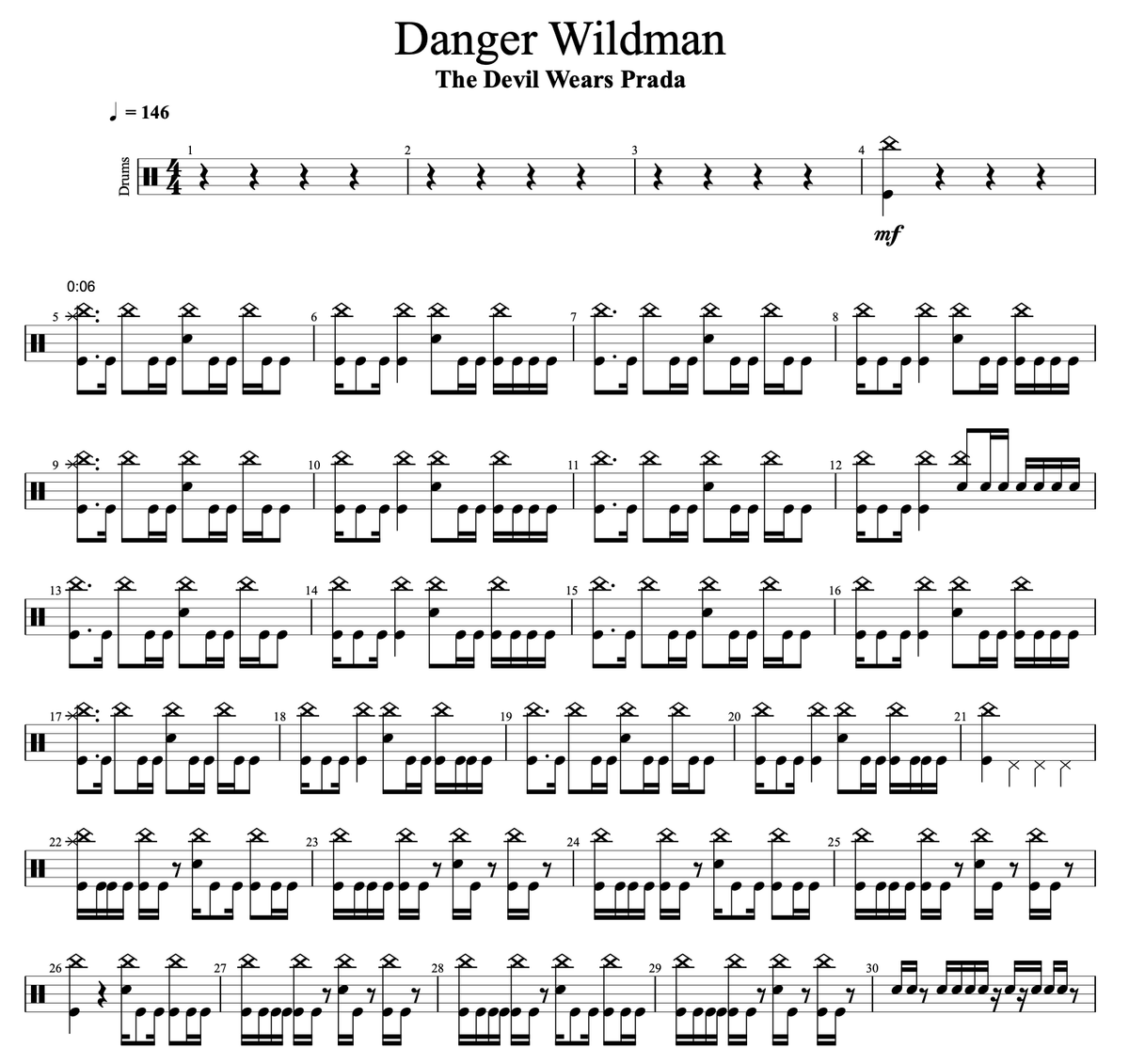 Danger Wildman - The Devil Wears Prada - Drum Sheet Music - Cyril Mayer ...