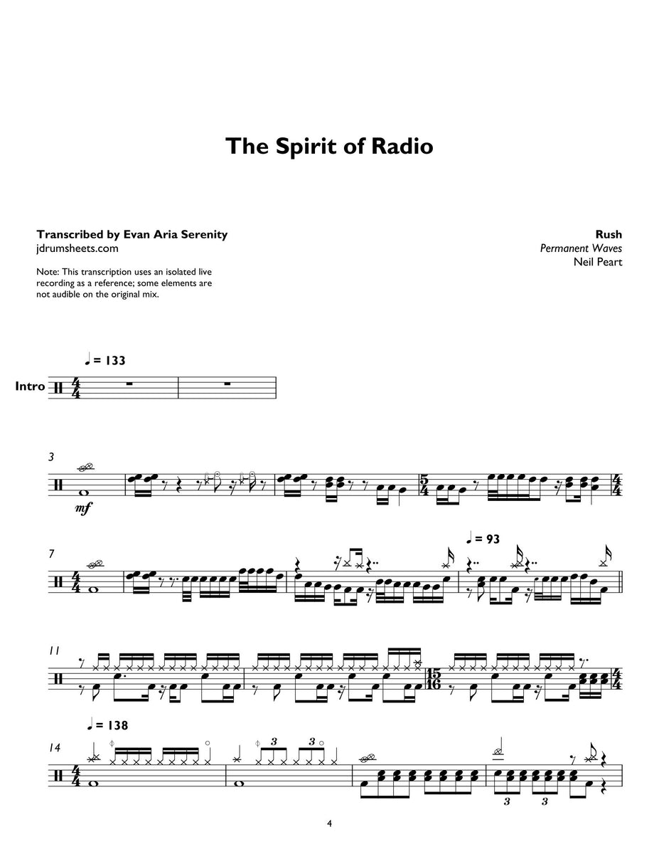 The Spirit of Radio - Rush - Drum Sheet Music - Jaslow Drum Sheets ...