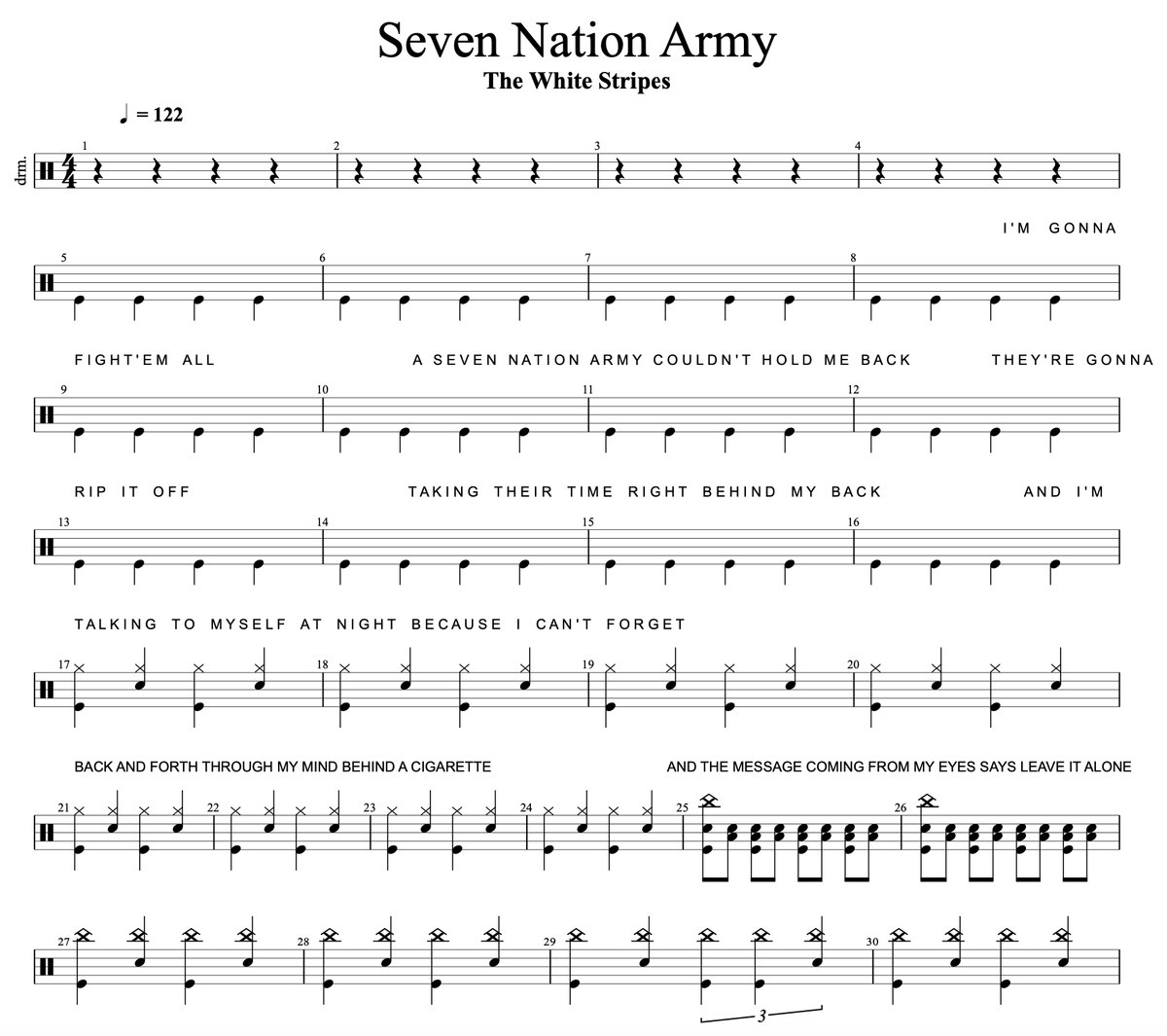 Seven Nation Army - The White Stripes - Drum Sheet Music - Cyril Mayer ...