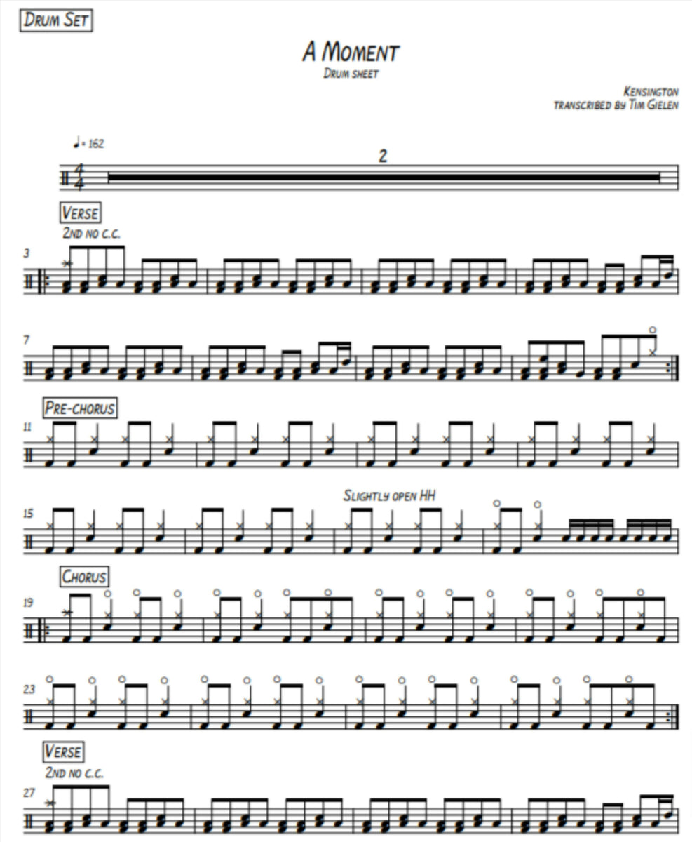 A Moment - Kensington - Drum Sheet Music - Tim Gielen – DrumSetSheetMusic