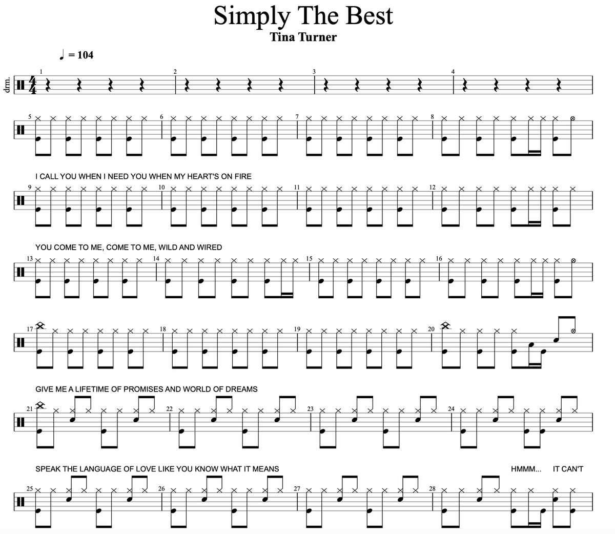 Simply the Best - Tina Turner - Drum Sheet Music - Cyril Mayer ...