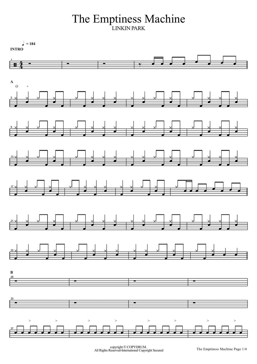 The Emptiness Machine - LINKIN PARK - Full Drum Transcription / Drum S ...