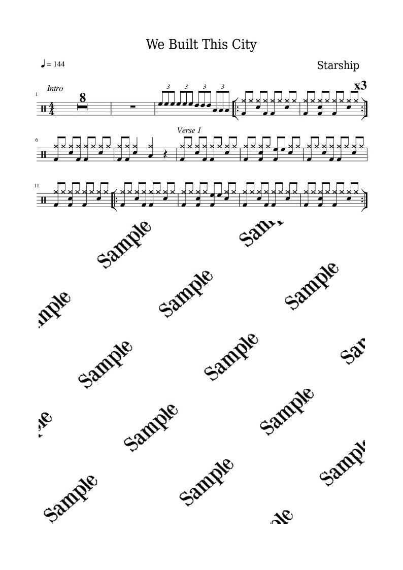 We Bult This City - Starship - Full Drum Transcription / Drum Sheet Mu ...