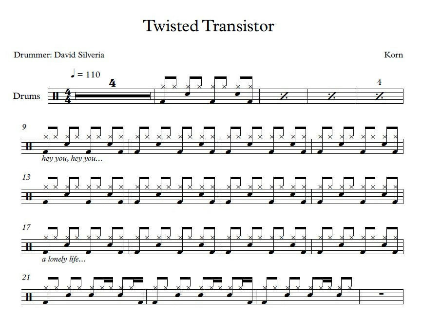 Twisted Transistor - Korn - Drum Sheet Music - Franki Bio ...