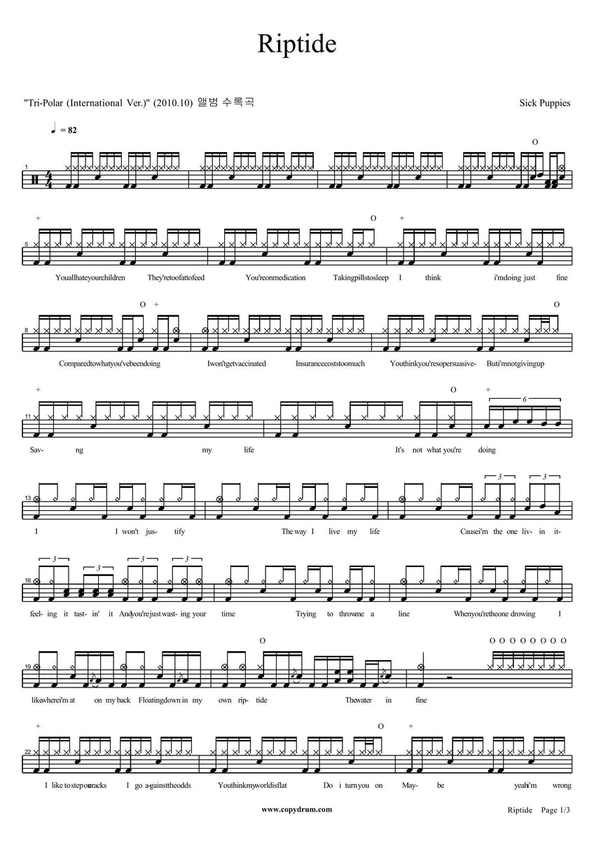 Riptide - Sick Puppies - Full Drum Transcription / Drum Sheet Music ...