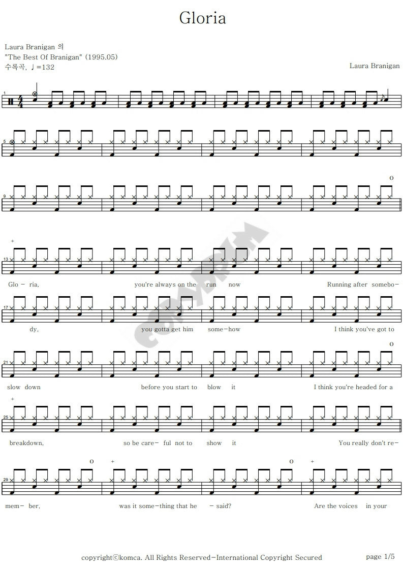 Gloria - Laura Branigan - Drum Sheet Music - COPYDRUM – DrumSetSheetMusic