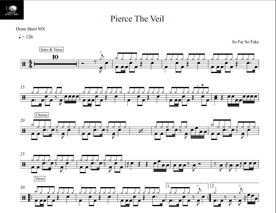So Far so Fake - Pierce the Veil - Drum Sheet Music - Drum Sheet MX ...