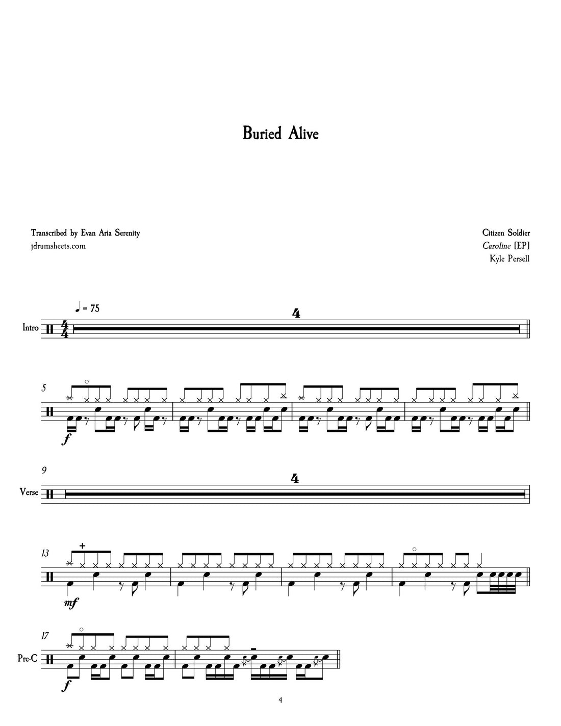 Buried Alive - Citizen Soldier - Drum Sheet Music - Jaslow Drum Sheets ...