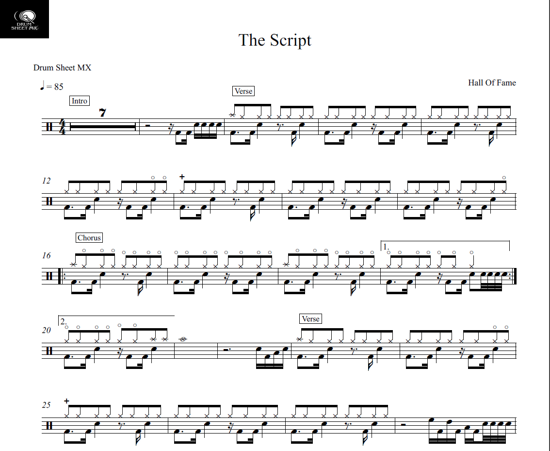 Hall of Fame (feat. Will I Am) - The Script - Drum Sheet Music - Drum ...