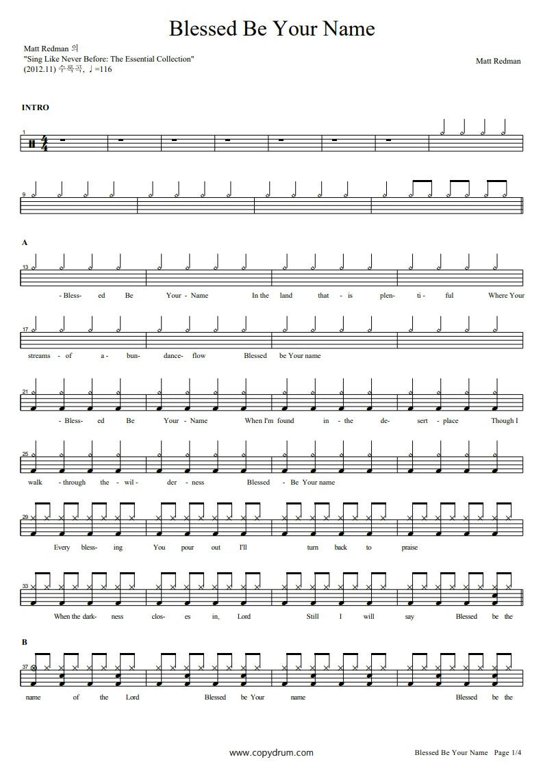 Blessed Be Your Name - Matt Redman - Drum Sheet Music - COPYDRUM – DrumSetSheetMusic