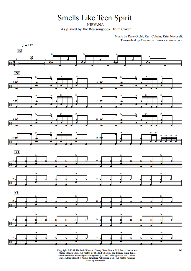 Smells Like Teen Spirit - Nirvana - Drum Sheet Music - Realsongbook ...