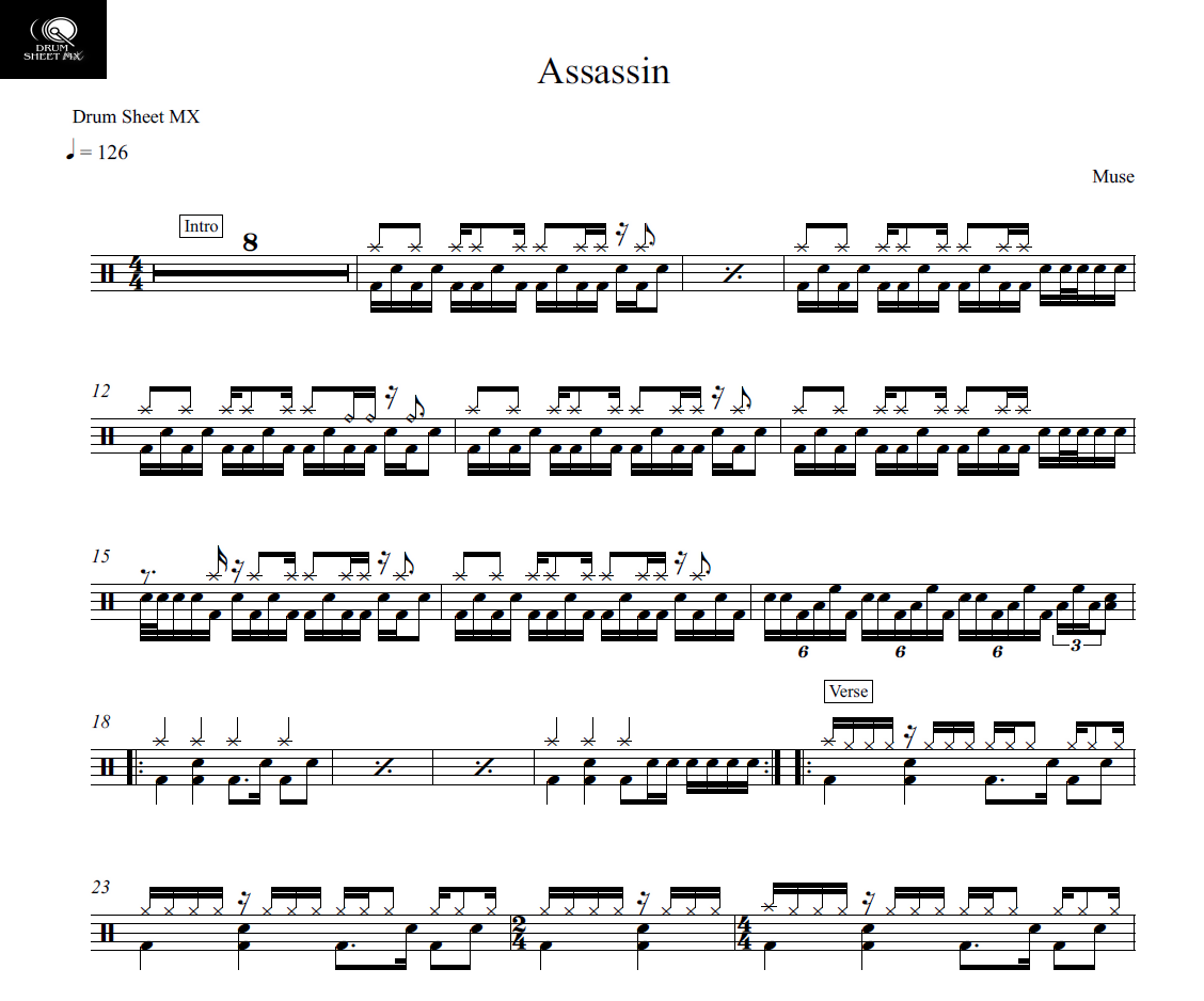 Assassin - Muse - Drum Sheet Music - Drum Sheet MX – DrumSetSheetMusic