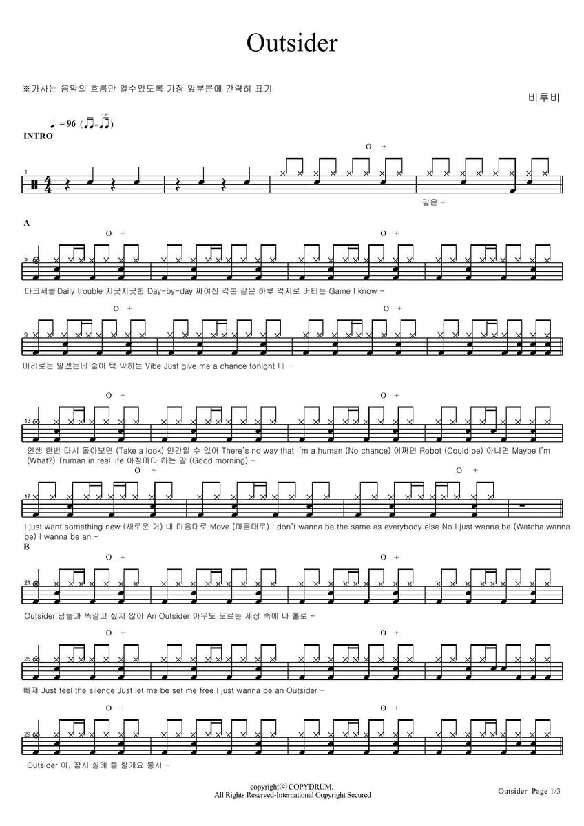 Outsider (Outsider) - BTOB (비투비) - Full Drum Transcription / Drum Shee ...