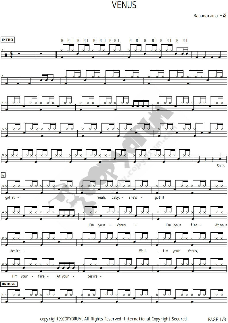 Venus - Bananarama - Drum Sheet Music - COPYDRUM – DrumSetSheetMusic