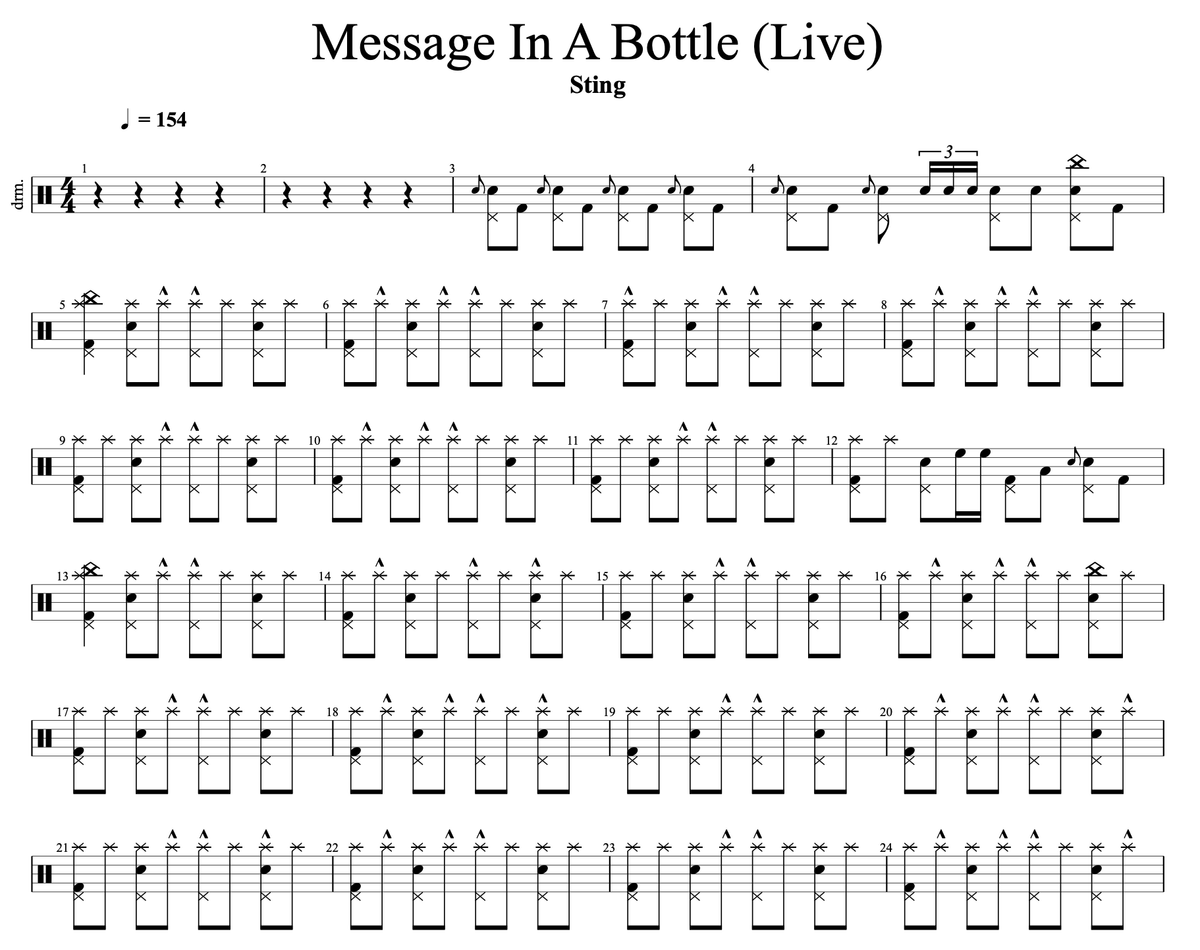 Message in a Bottle (Live) - Sting - Drum Sheet Music - Cyril Mayer ...