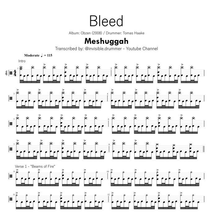 Bleed - Meshuggah - Drum Sheet Music - Smdrums – DrumSetSheetMusic