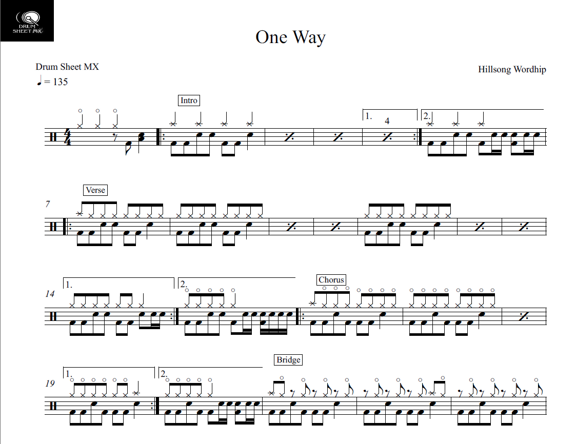 One Way - Hillsong Wordhip - Full Drum Transcription / Drum Sheet Musi ...