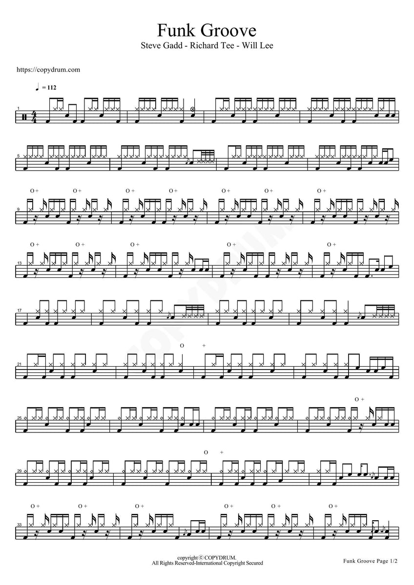 Funk Groove - Steve Gadd - Full Drum Transcription / Drum Sheet Music ...