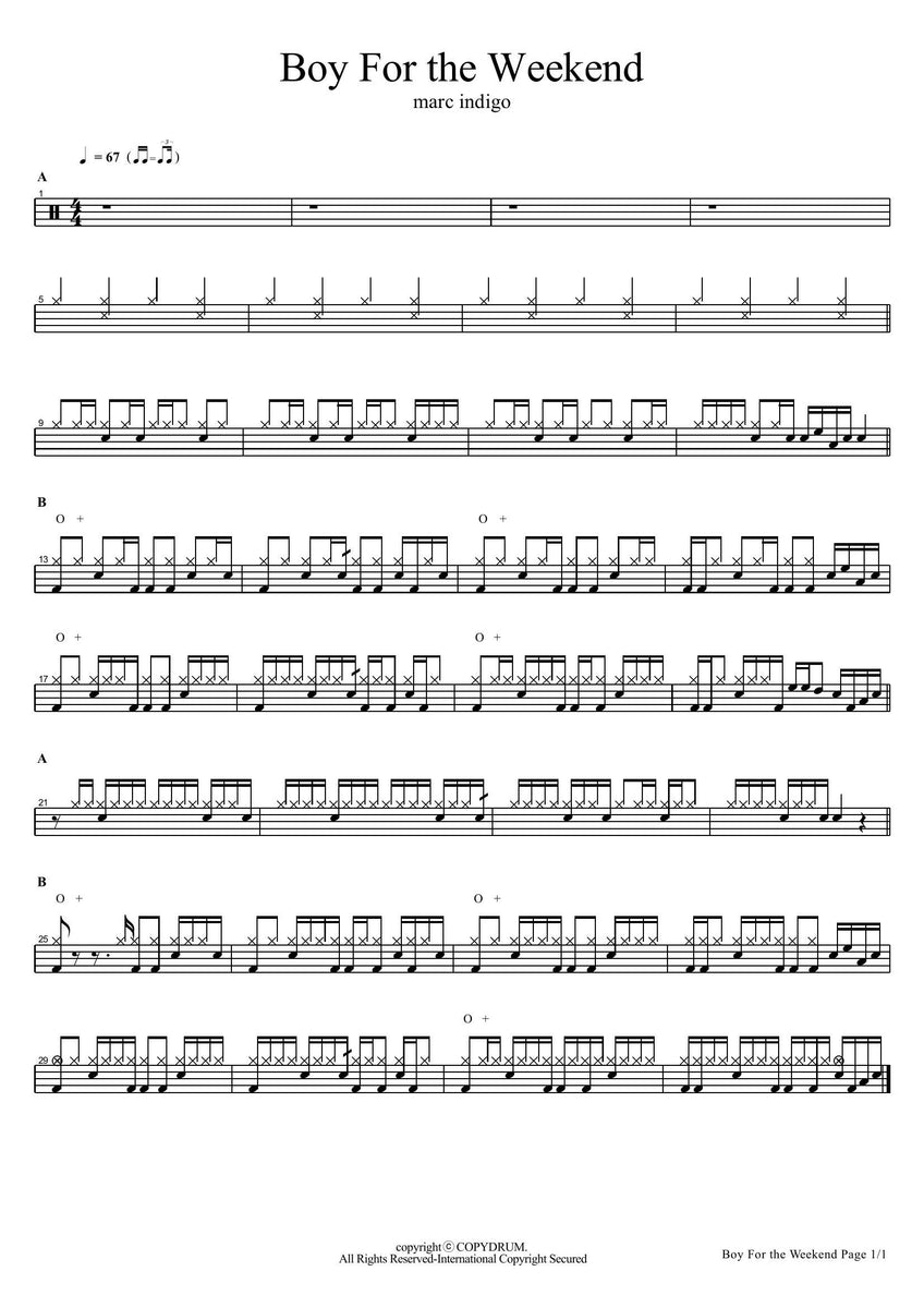 Boy For the Weekend - marc indigo - Full Drum Transcription / Drum She ...