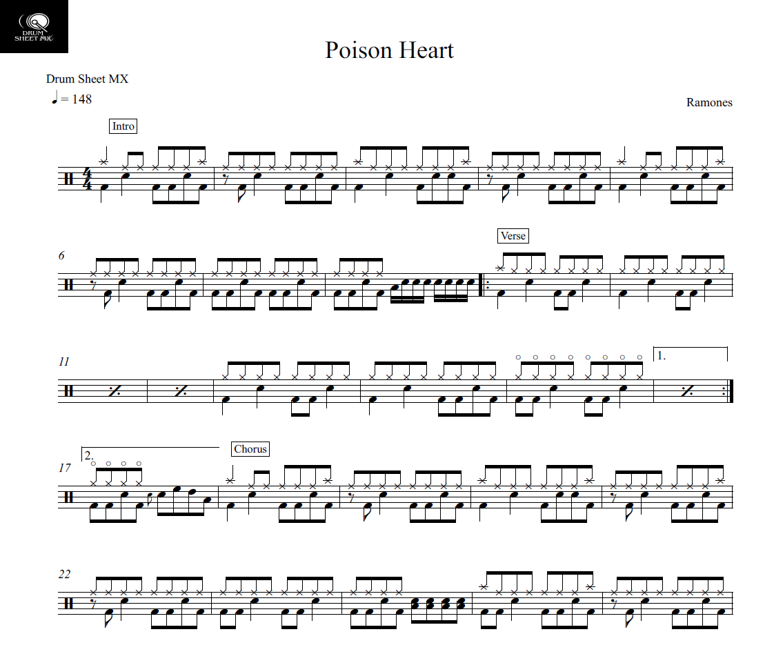 Poison Heart - Ramones - Drum Sheet Music - Drum Sheet MX ...