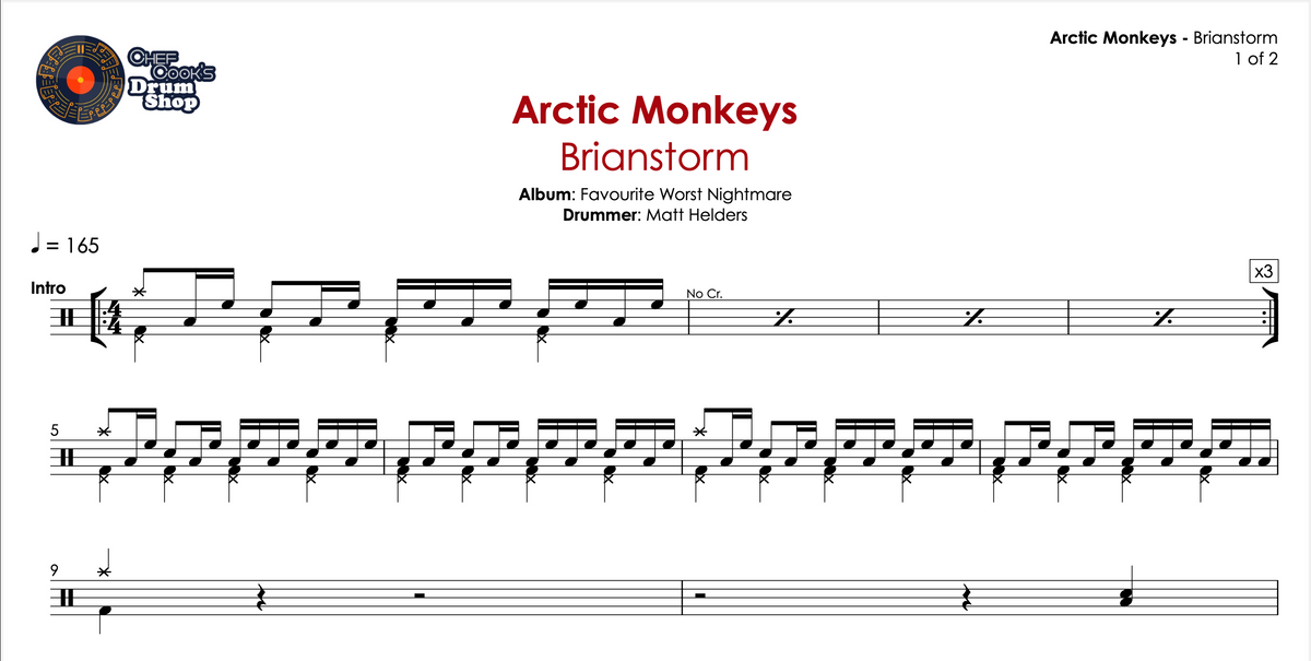 Brianstorm - Arctic Monkeys - Drum Sheet Music - Chef Cook ...