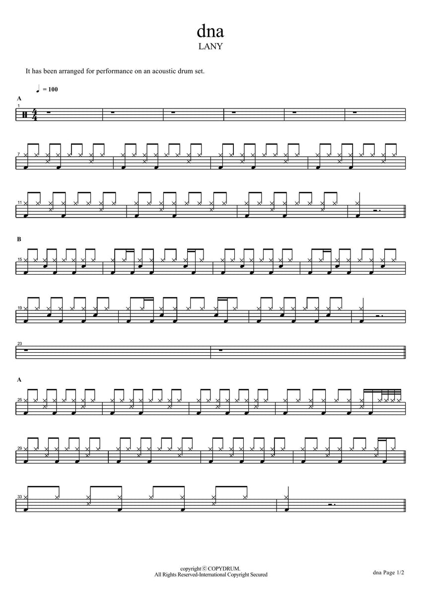 dna - LANY - Full Drum Transcription / Drum Sheet Music - COPYDRUM ...