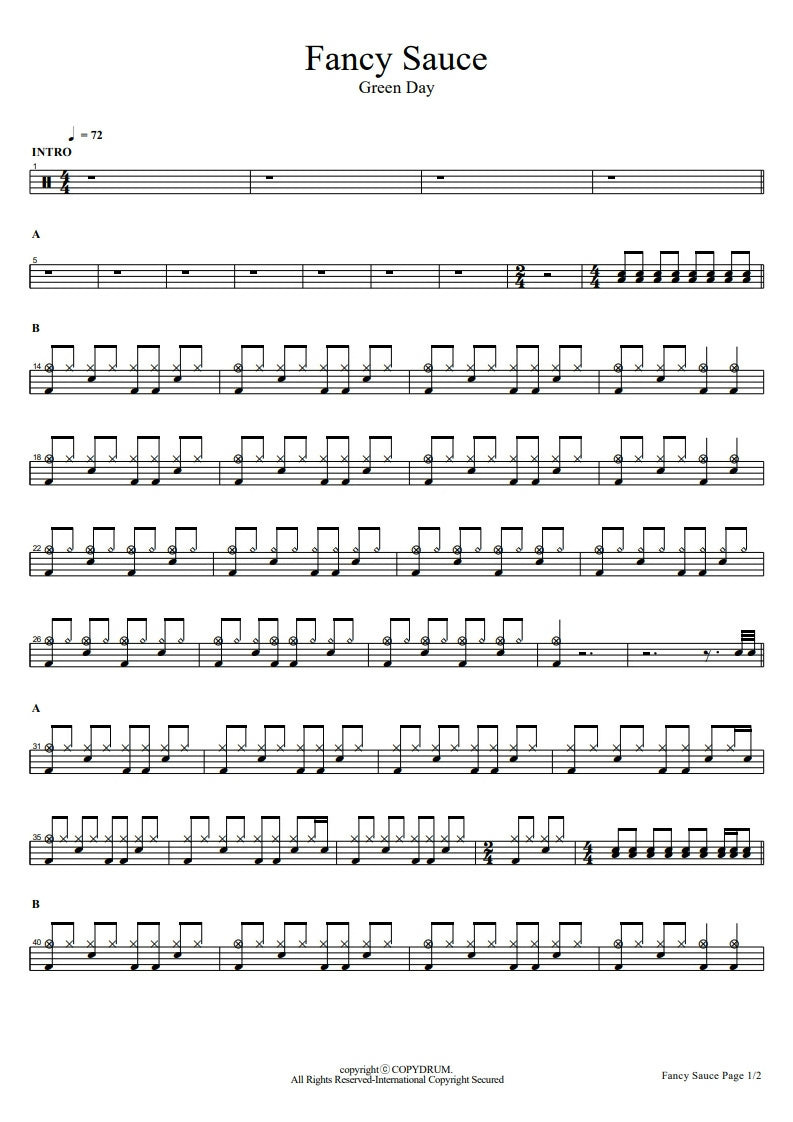 Fancy Sauce - Green Day - Drum Sheet Music - COPYDRUM – DrumSetSheetMusic