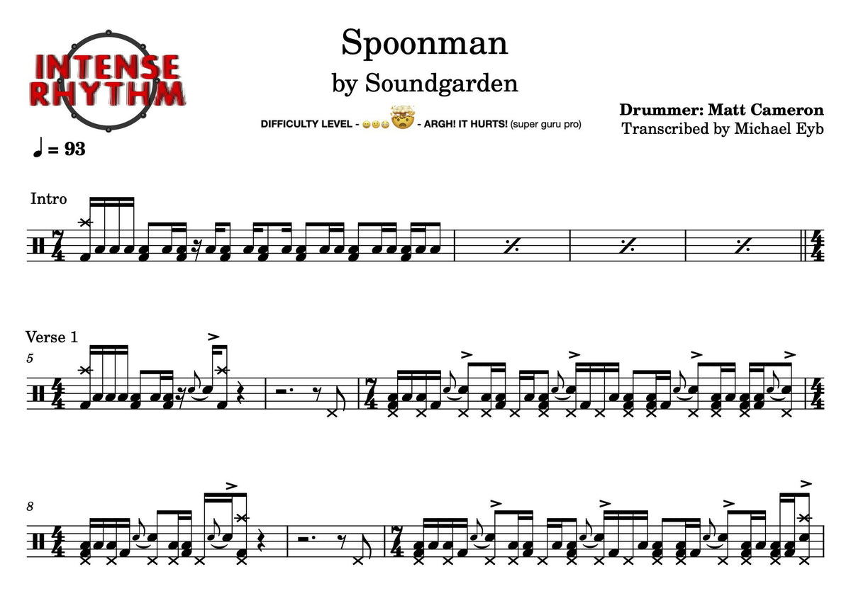 Spoonman - Soundgarden - Drum Sheet Music - Intense Rhythm Drum Studios ...