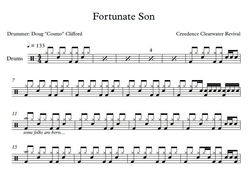 Fortunate Son - Creedence Clearwater Revival (CCR) - Full Drum Transcr ...