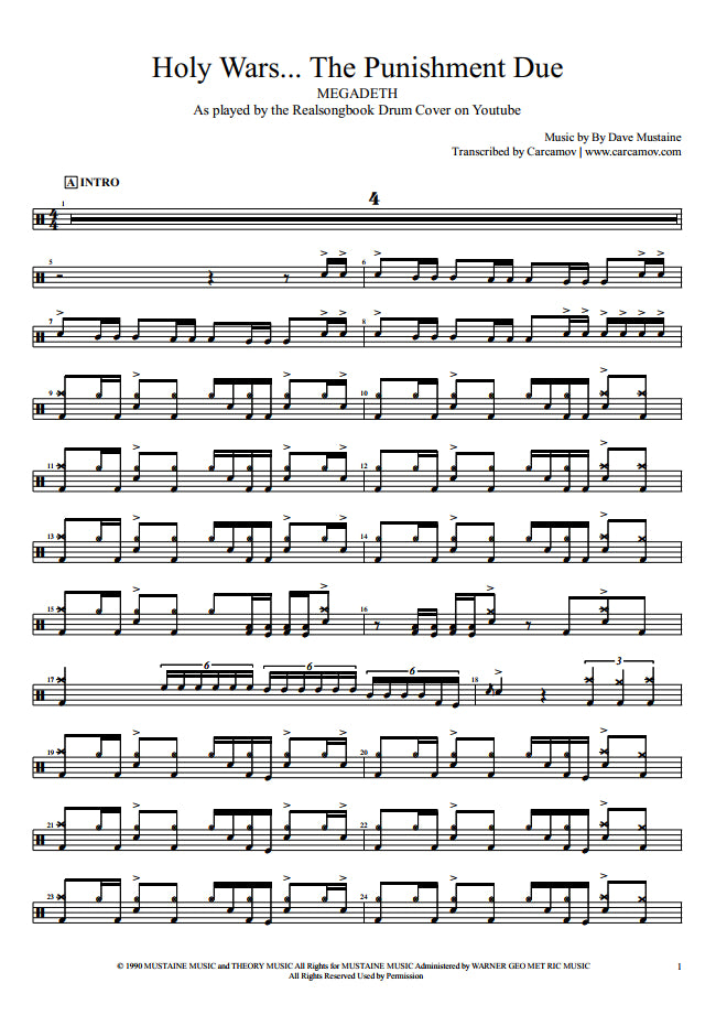 Holy Wars... the Punishment Due - Megadeth - Drum Sheet Music ...