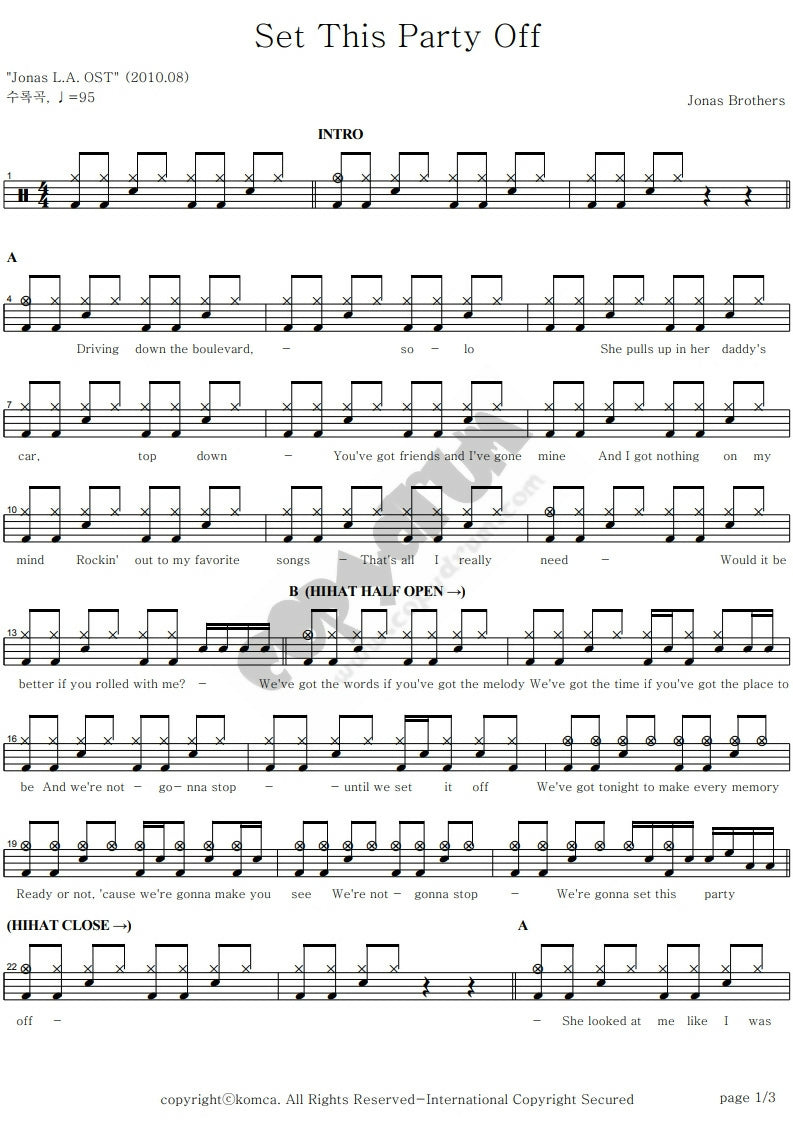 Set This Party Off - Jonas Brothers - Drum Sheet Music - COPYDRUM ...