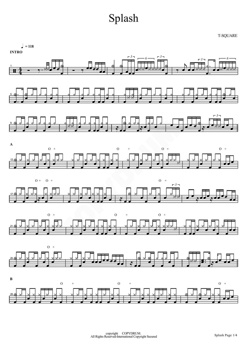 Splash! - T Square (ティー・スクェア) - Drum Sheet Music - COPYDRUM ...