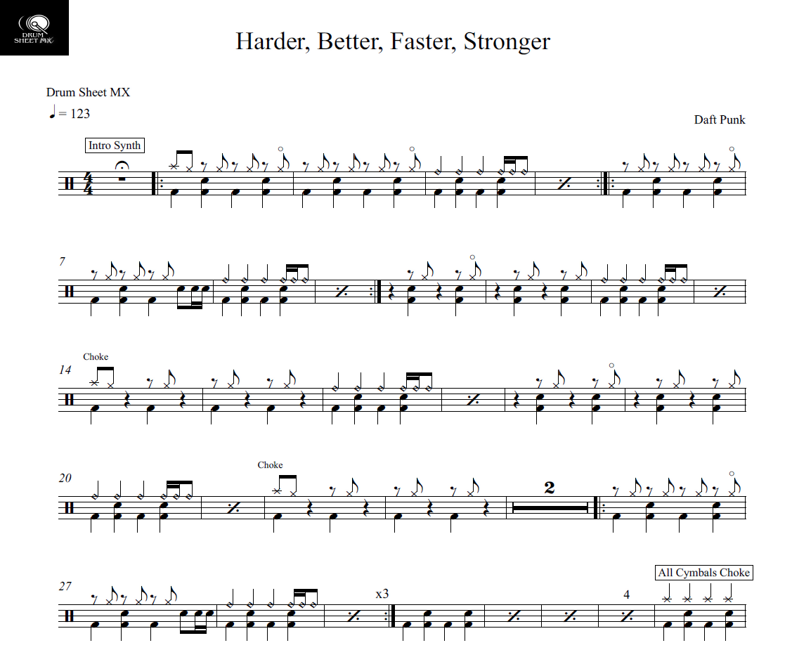 Harder, Better, Faster, Stronger - Daft Punk - Drum Sheet Music - Drum ...