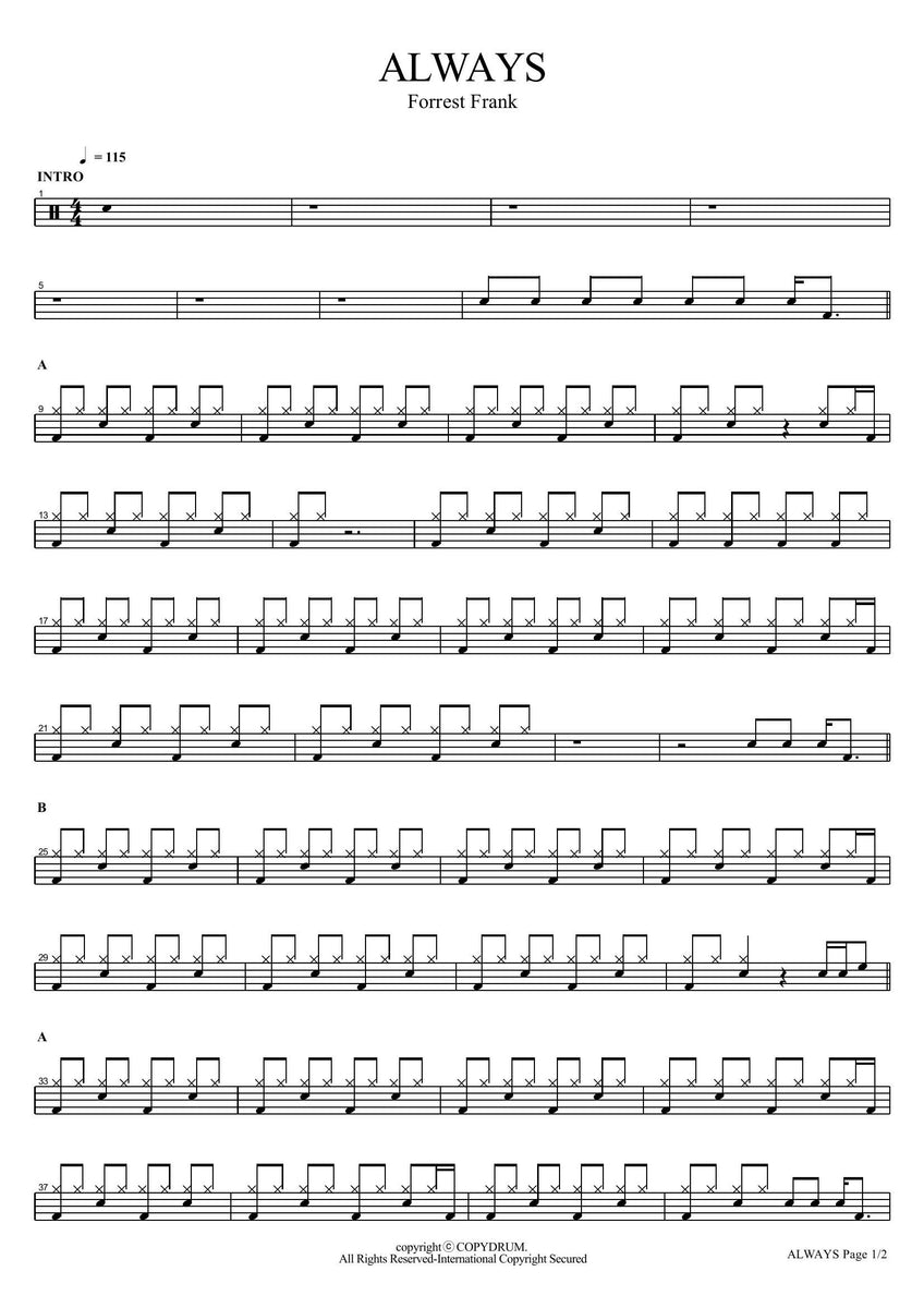 ALWAYS - Forrest Frank - Full Drum Transcription / Drum Sheet Music ...