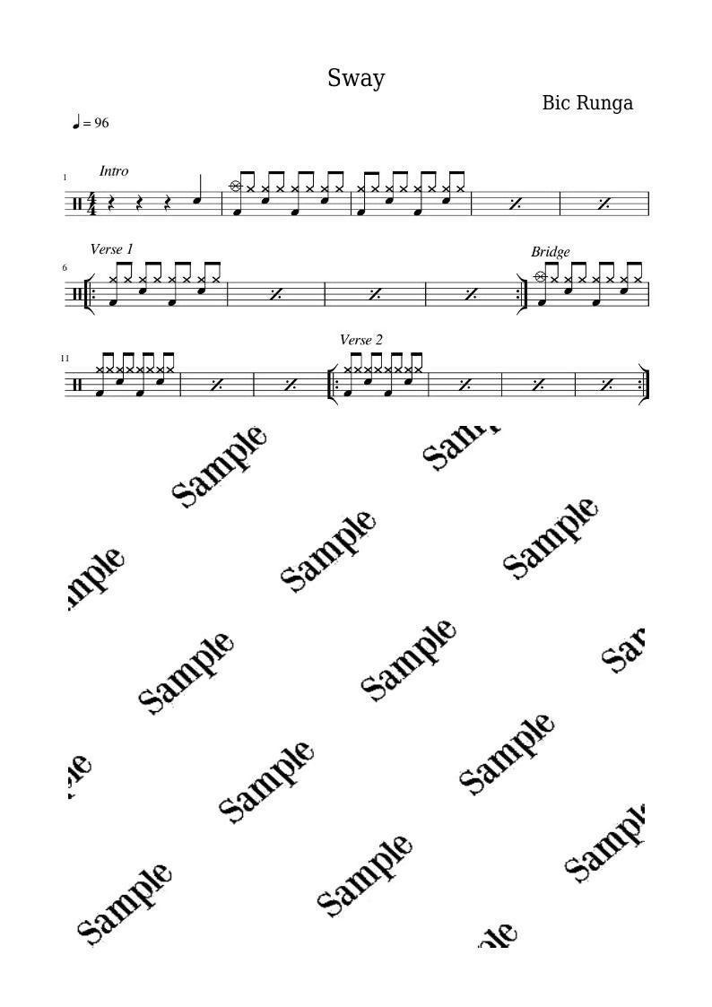 Sway - Bic Runga - Drum Sheet Music - KiwiDrums – DrumSetSheetMusic